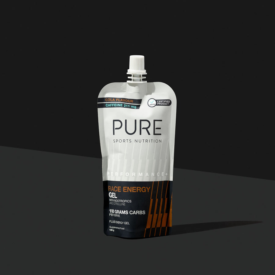 PURE Performance + Race Energy Gel 100 g Carb Pouch - Cola + Caffeine ...